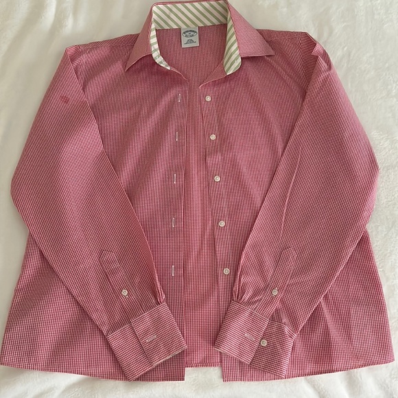 Brooks Brothers | Tops | Beautiful Pink Checkered Button Down With Stripped Details | Poshmark